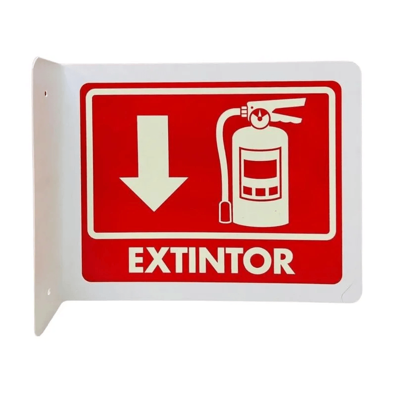 LETRERO EXTINTOR ABAJO ROJO DOBLE VISTA CON PESTAÑA 20X20 | SafetyStore